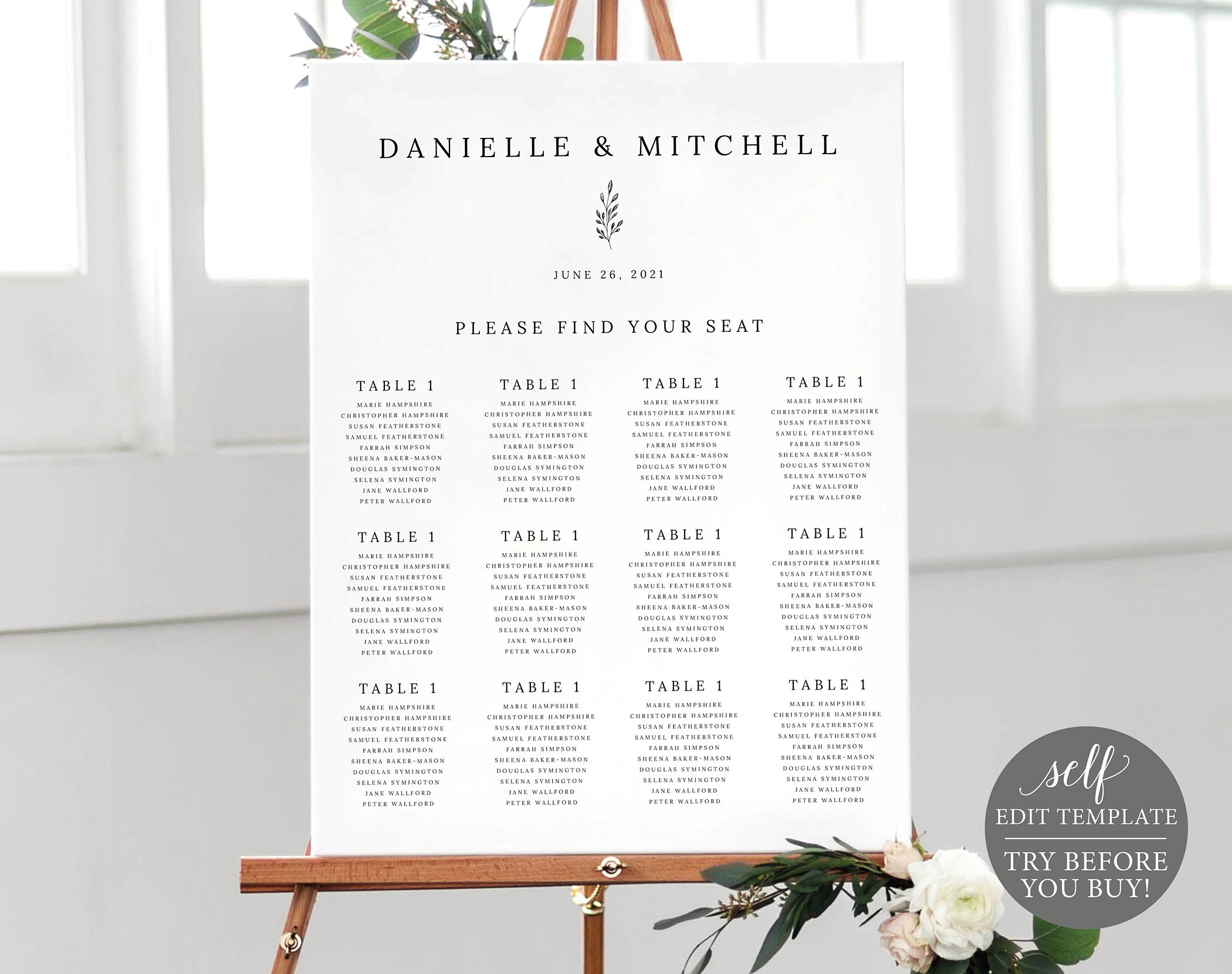 Wedding Seating Chart Template Self Edit Instant Download | Etsy