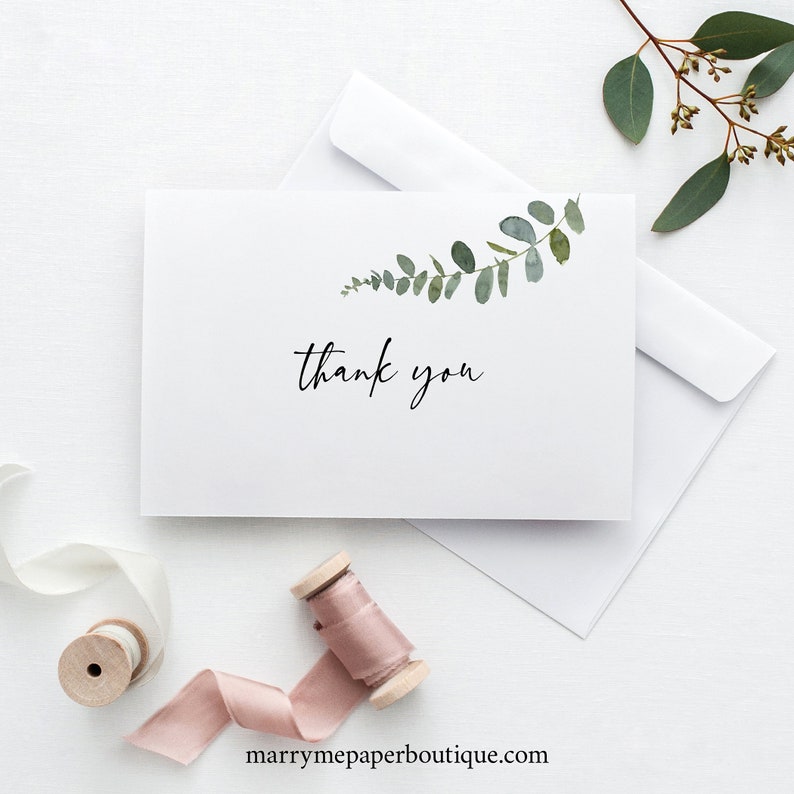 Eucalyptus Thank You Card Template Greenery Folded Card - Etsy