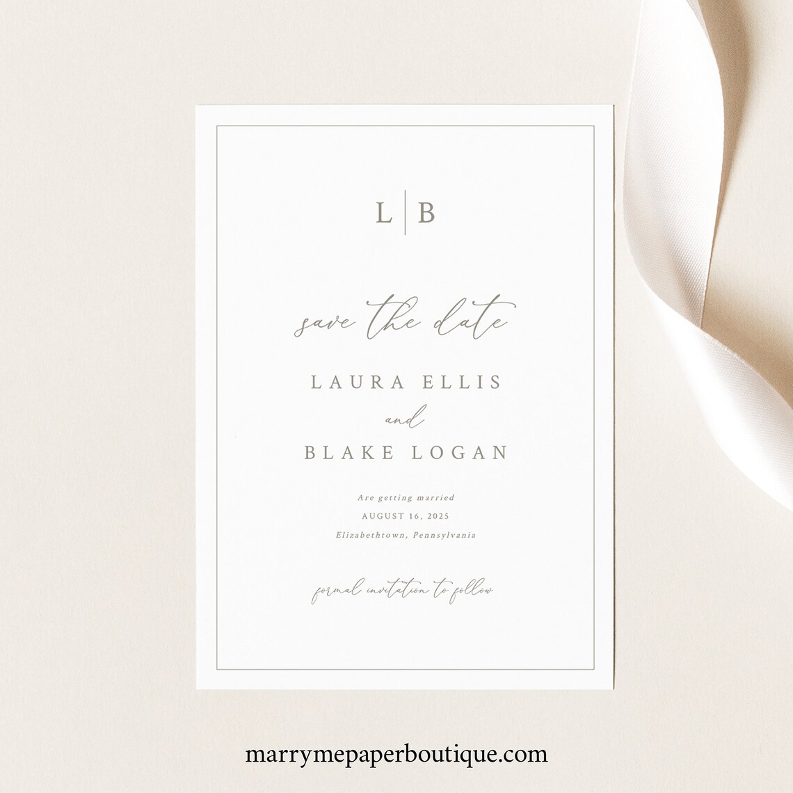 Save The Date Template Monogram And Border Elegant Save Our Etsy