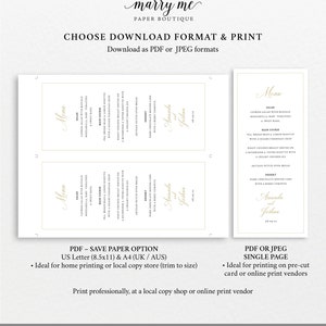 Wedding Menu Template, Traditional Wedding Calligraphy in Gold, 4x9 ...