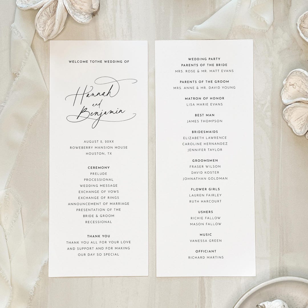 Wedding Program, Romantic Script, Printed & Shipped, USA Only - Etsy