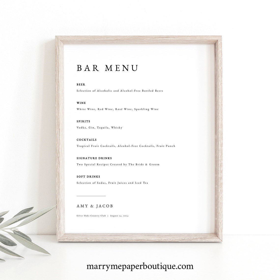 Classic Bar Menu Template Simple Wedding Drinks Menu Elegant - Etsy