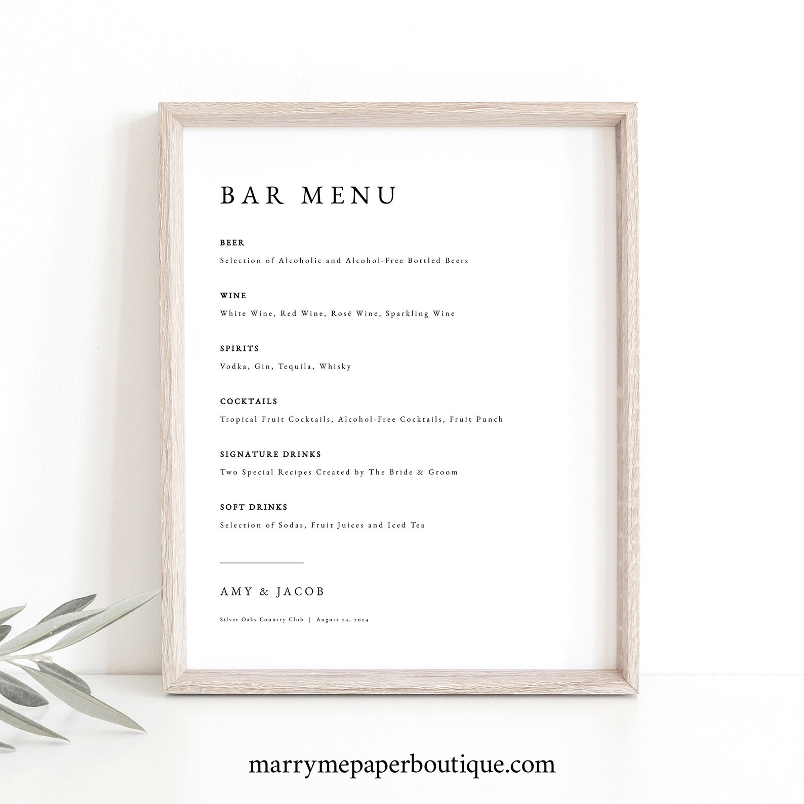Classic Bar Menu Template Simple Wedding Drinks Menu Elegant - Etsy