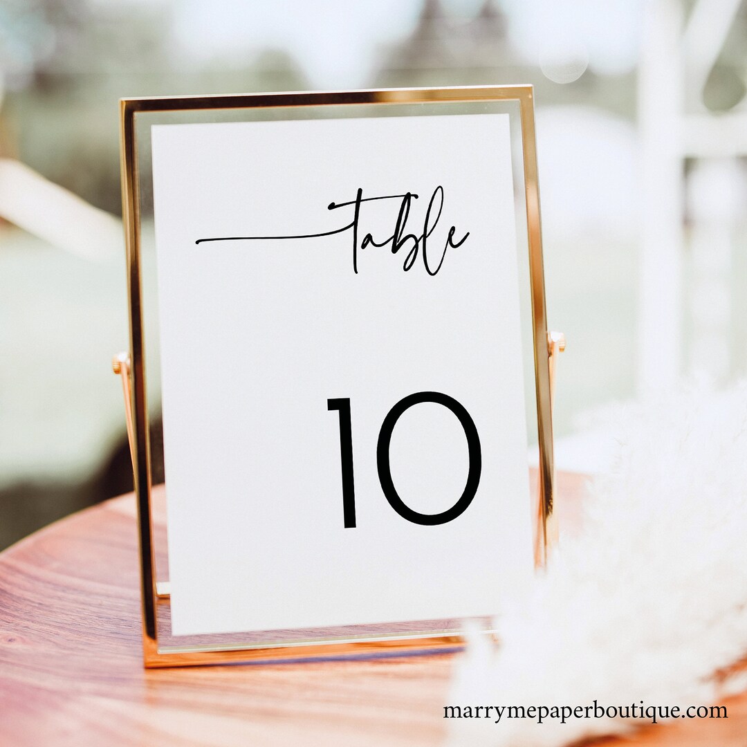 Table Number Sign Template, Modern Contemporary, Clean Simple Wedding ...