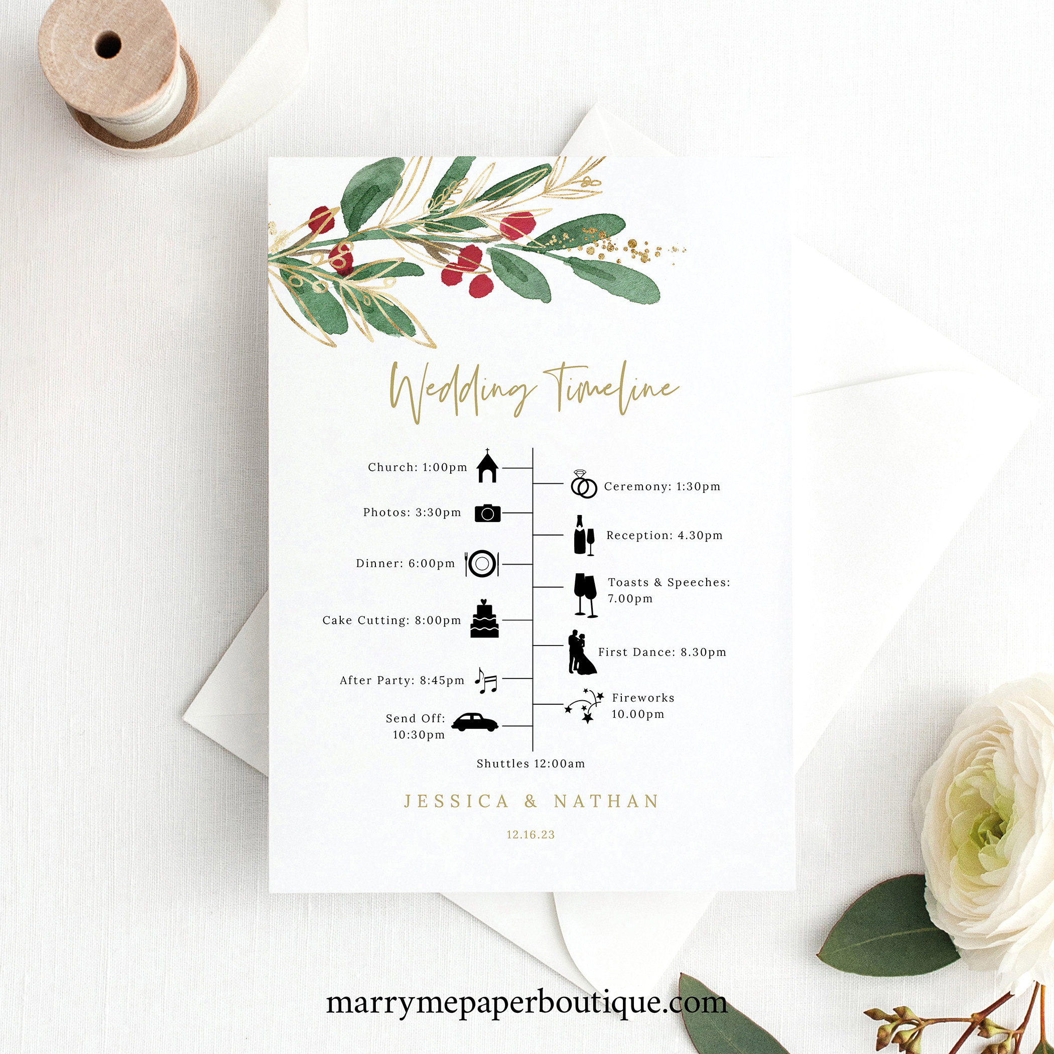 Wedding Timeline Card Template Winter Wedding Printable - Etsy