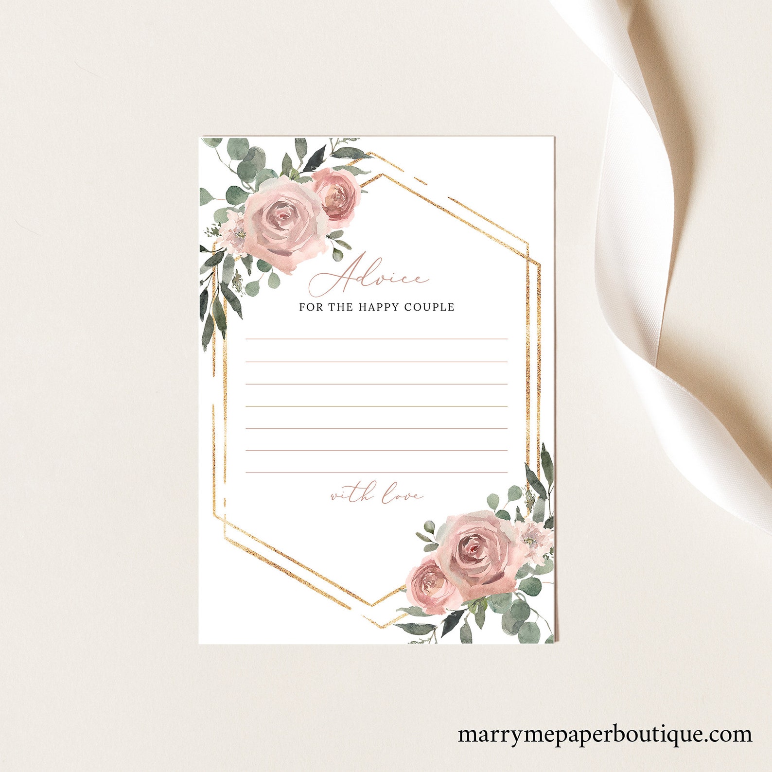 Advice Card Template Dusky Pink Floral Boho Wedding Advice - Etsy
