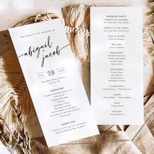 Wedding Program Template, Minimalist Calligraphy, Editable, 4x9, Modern Wedding Ceremony Program ...