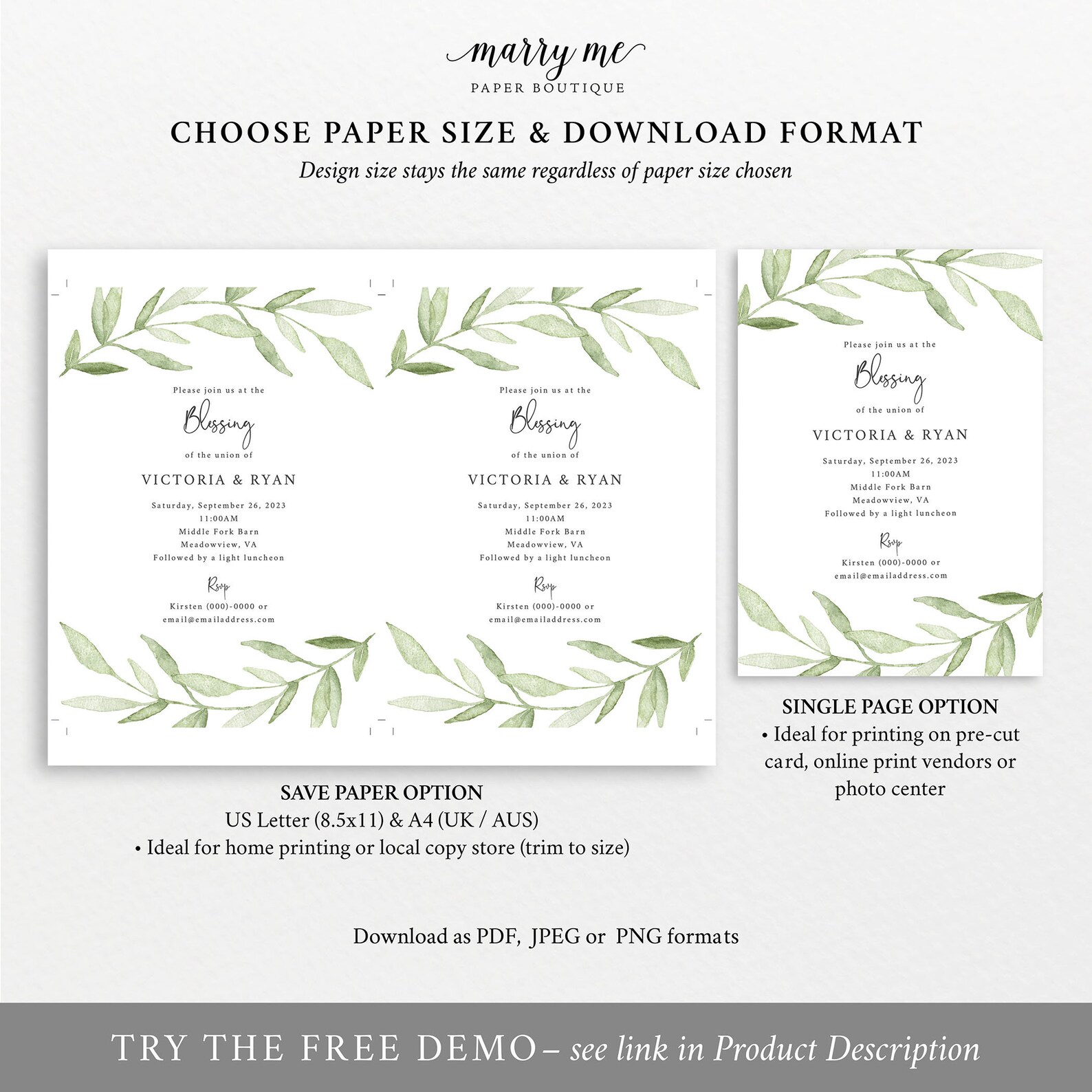 Marriage Blessing Ceremony Invitation Template Greenery - Etsy