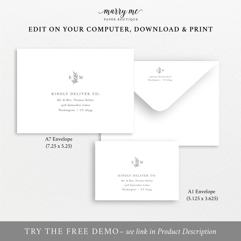 Envelope Addressing Template Leaf Monogram Border Wedding - Etsy