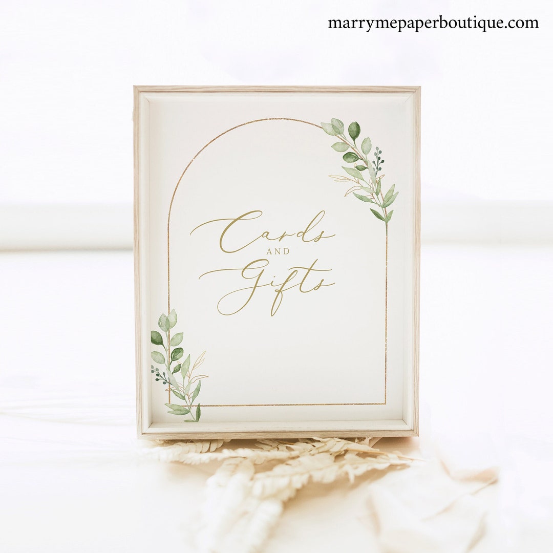 Cards & Gifts Sign Template, Greenery Arch, 8x10, Greenery Cards and ...