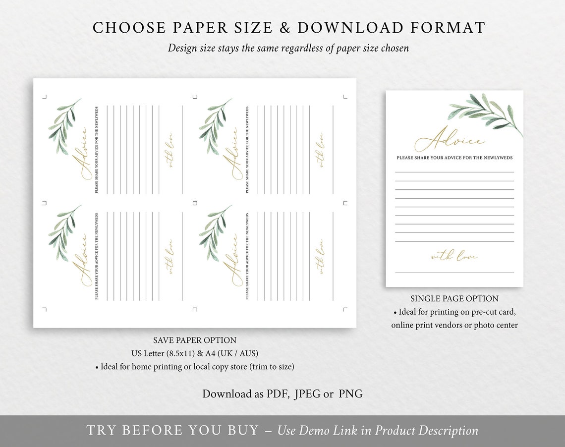 Advice Card Template FREE Demo Available Editable Instant | Etsy