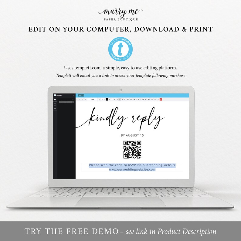 RSVP Card Template Modern Calligraphy QR Code RSVP Enclosure - Etsy