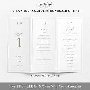 Wedding Trifold Table Number Template, Monogram & Border, Editable ...