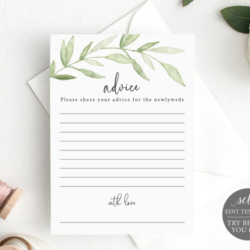Advice Card Template Greenery Hexagonal Editable & - Etsy