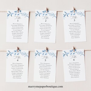 Seating Chart Template, Blue Foliage Cards, Try Before Purchase ...
