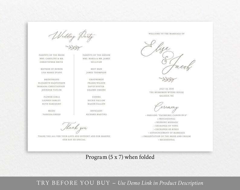 Wedding Program Fan Template FREE Demo Available Editable | Etsy