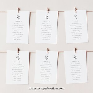 Seating Plan Cards Template, Elegant Botanic Flowers, Editable Wedding ...