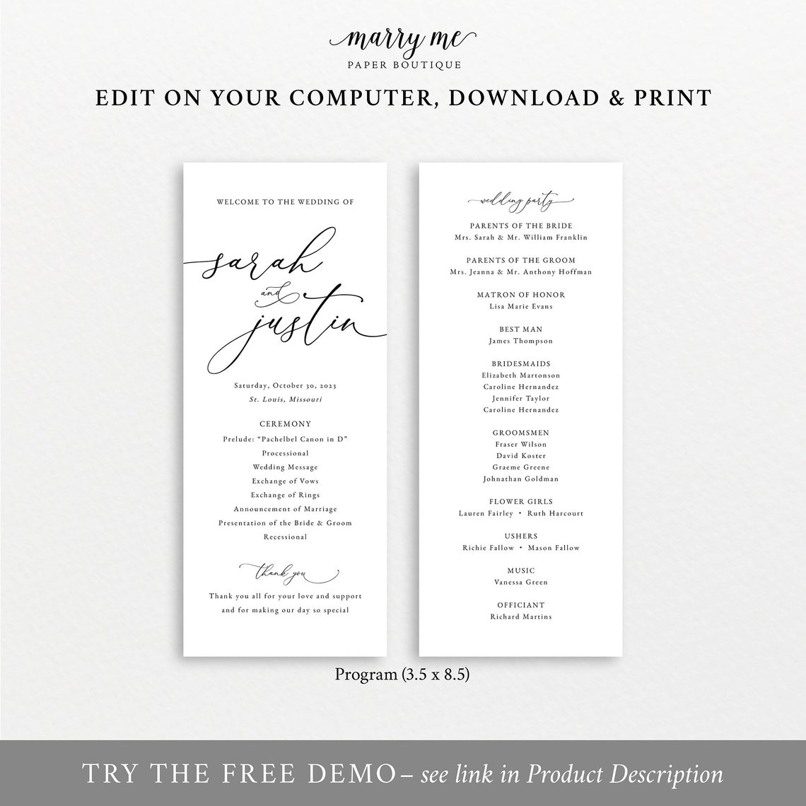 Classic Wedding Program Template Elegant Wedding Program | Etsy