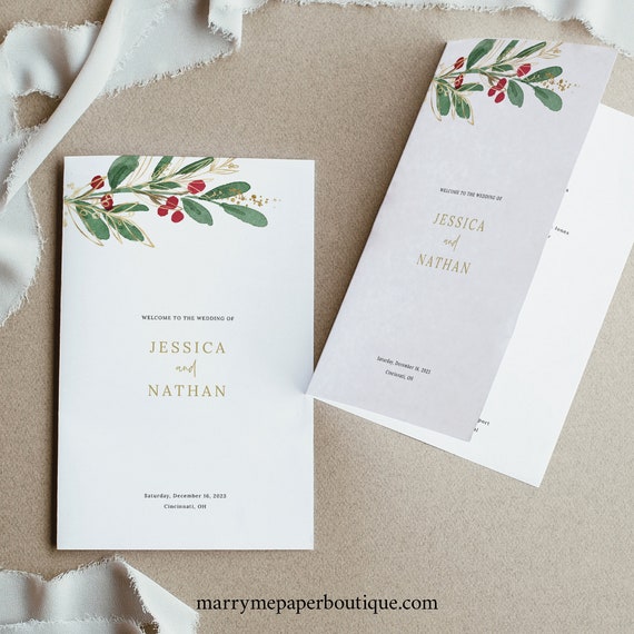 Winter Wedding Program Template Folded Program Printable | Etsy