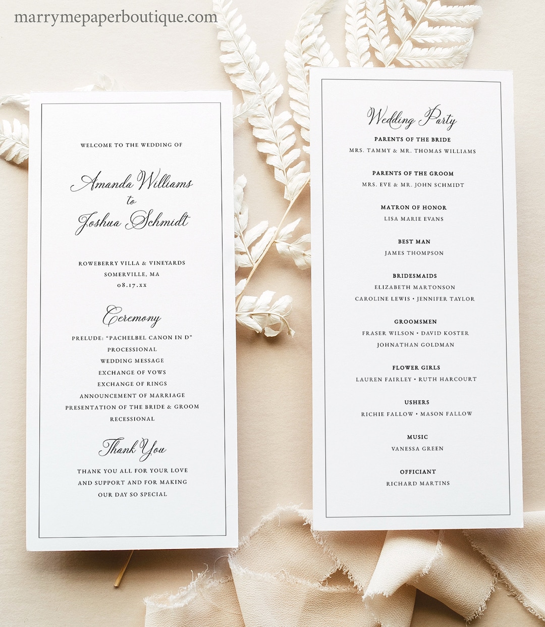 Wedding Program Template, Traditional Wedding Calligraphy & Border ...