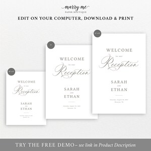 Reception Welcome Sign Template, Calligraphy Design, Editable, Welcome ...