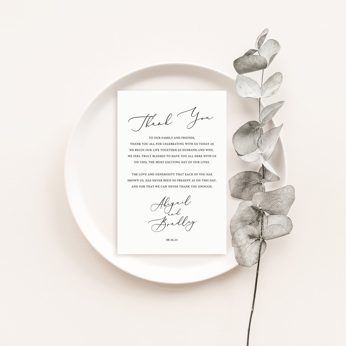 Thank You Note Template Elegant Script Wedding Thank You | Etsy