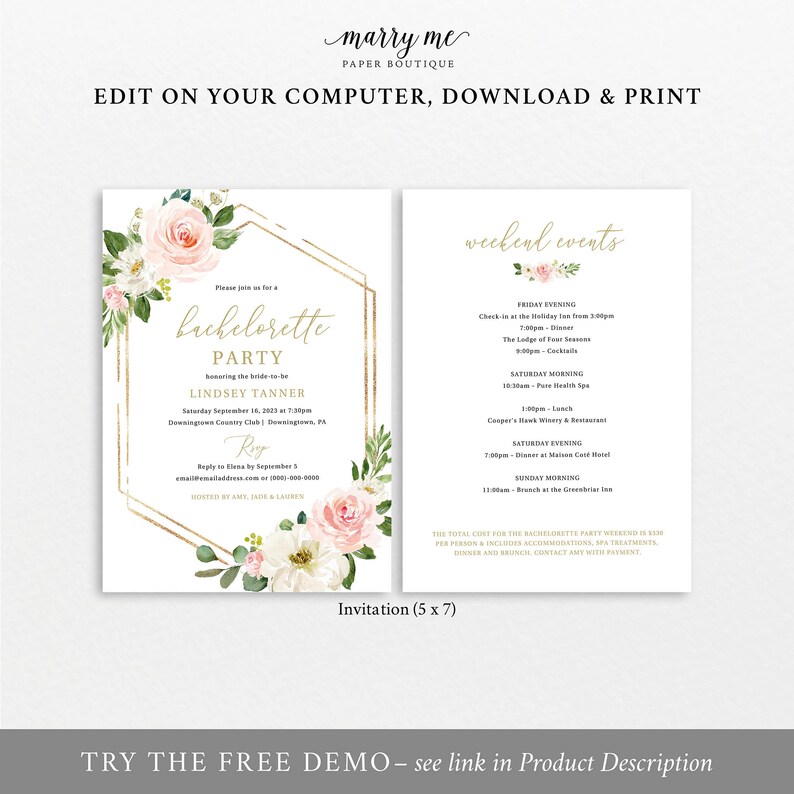 Bachelorette Party Invitation Template Editable Instant - Etsy