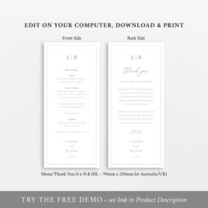 Wedding Menu Template, Monogram & Border, Editable 4x9 Menu Card, DIY ...