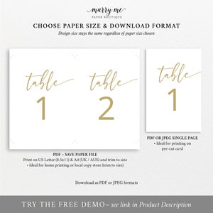 Table Number Sign Template, Gold, Modern Script, Modern Table Number ...