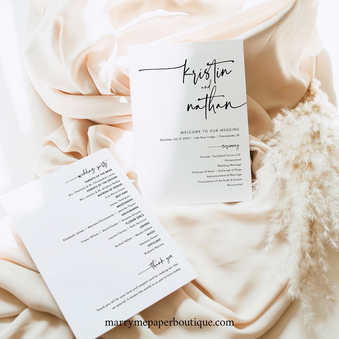 Wedding Program Template, Modern & Contemporary, Simple Wedding ...