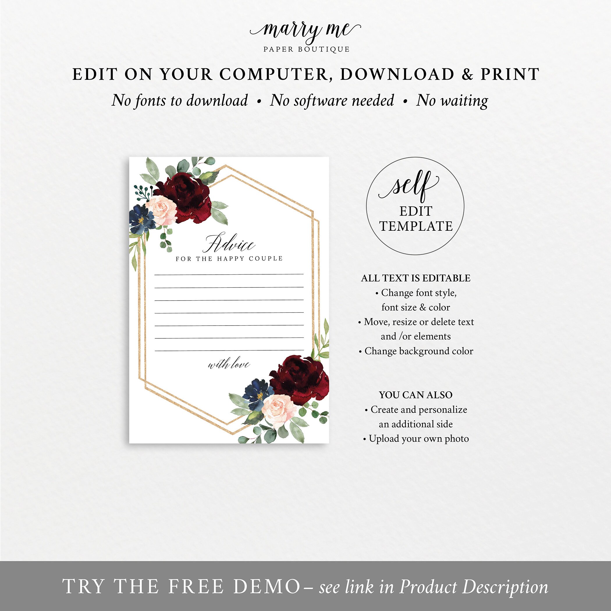 Advice Card Template Demo Available Editable & Printable | Etsy