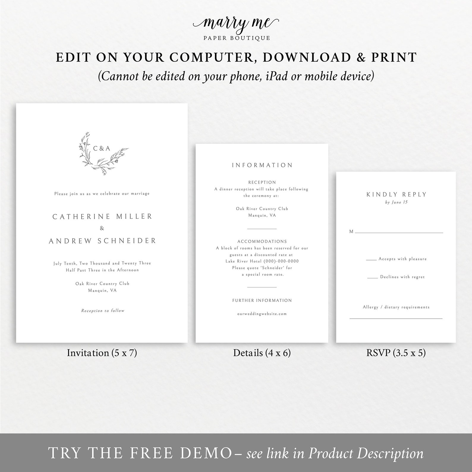 Wedding Invitation Template Set Pocketfold Editable & - Etsy