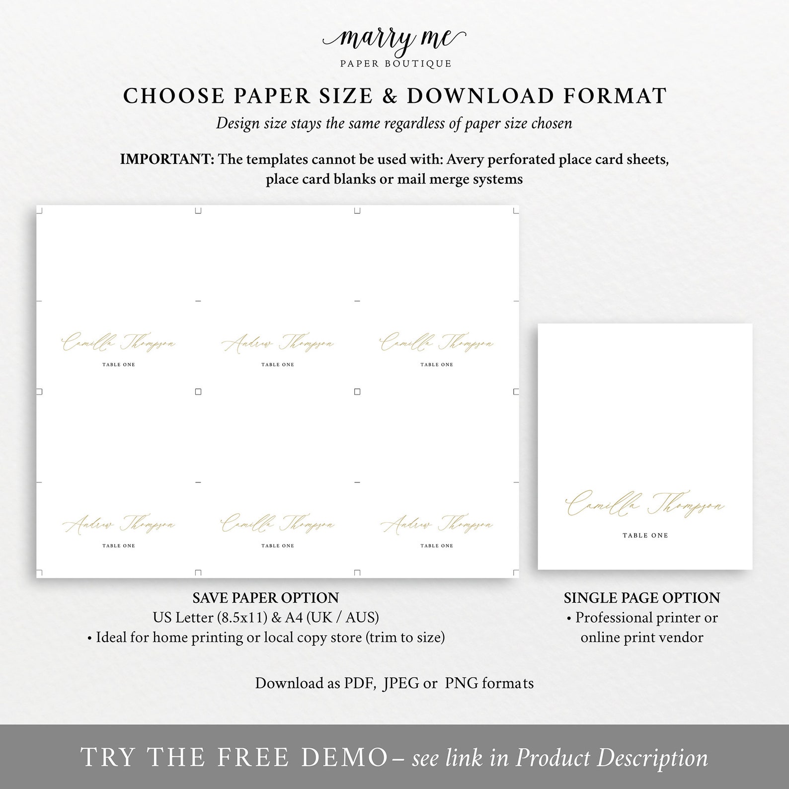 Place Card Template Free Demo Available Printable Editable - Etsy