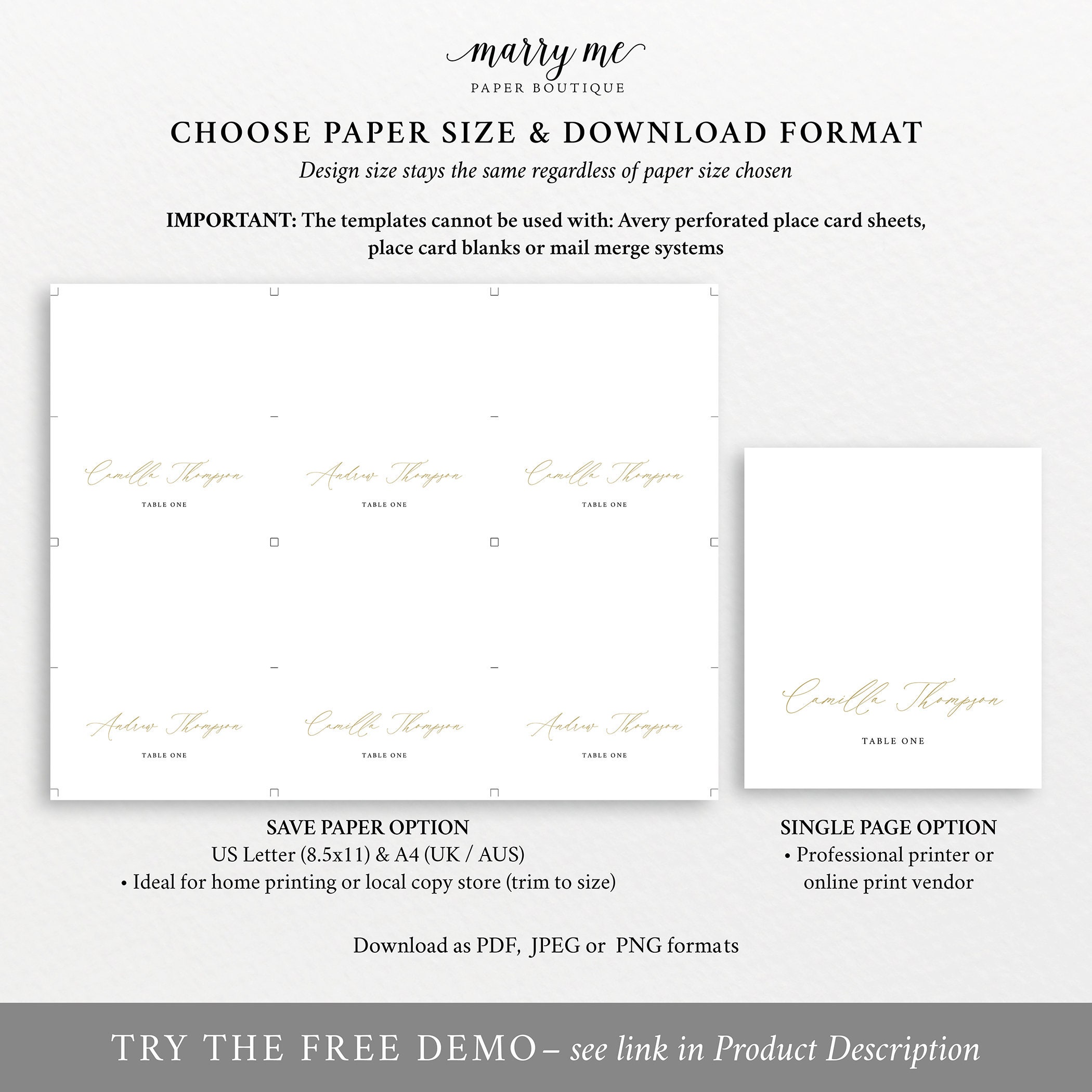 Place Card Template Free Demo Available Printable Editable - Etsy