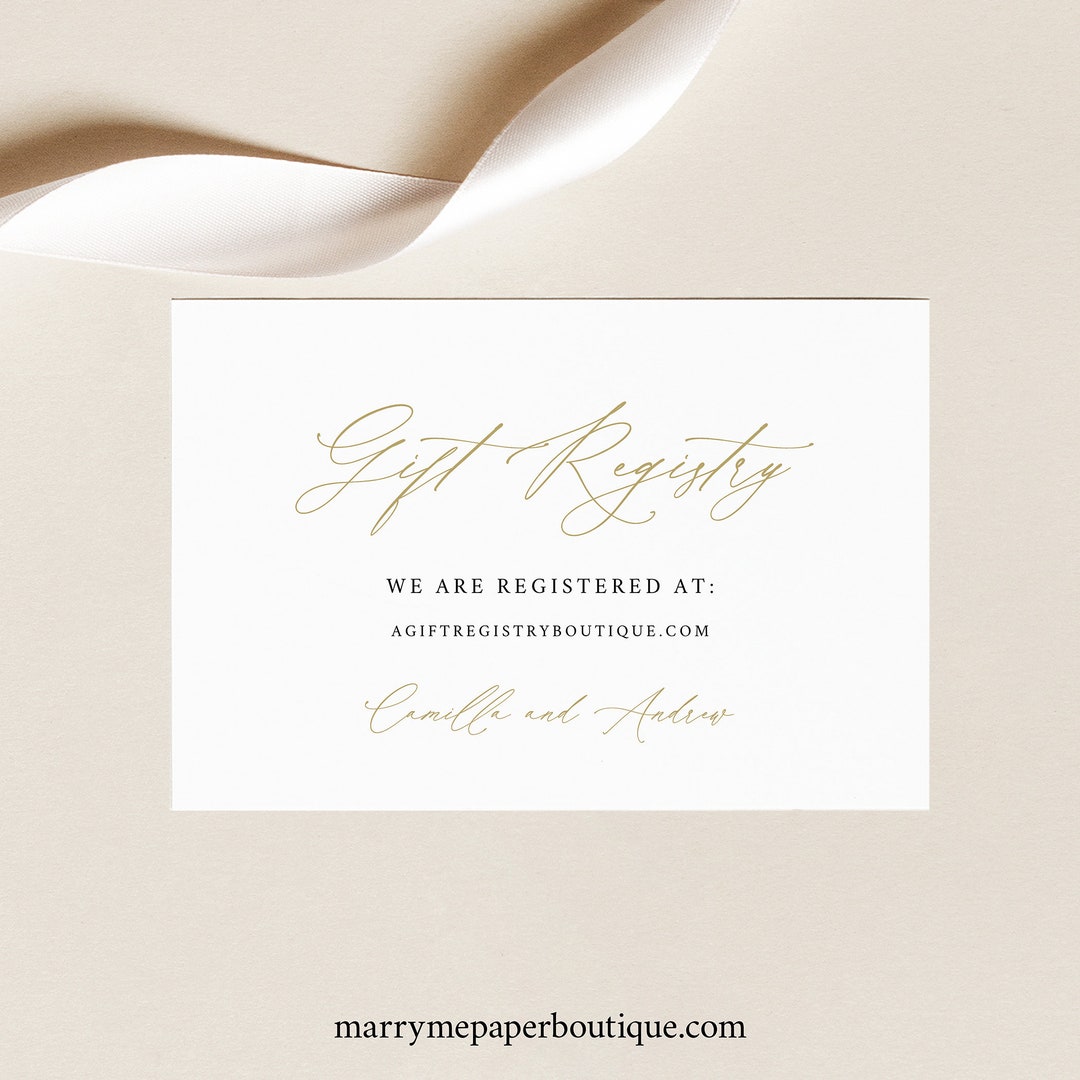 Gift Registry Card Template, Stylish Gold Script, Demo Available ...