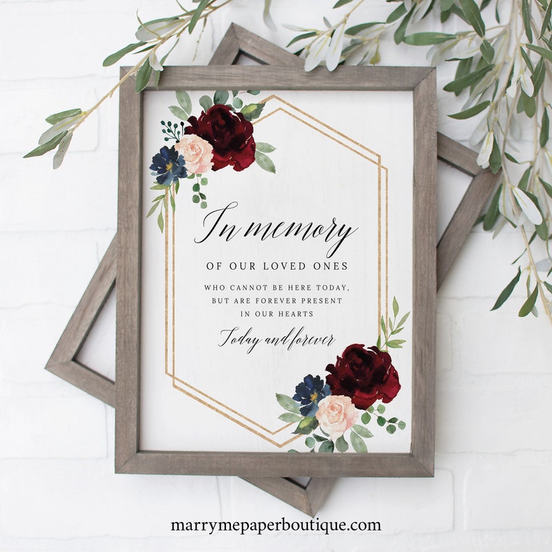 In Memory Sign Template Editable Instant Download Burgundy - Etsy UK