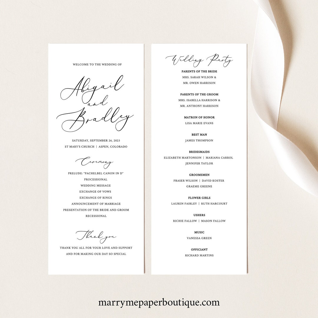 Wedding Program Template, Try Before Purchase, Printable Order of ...