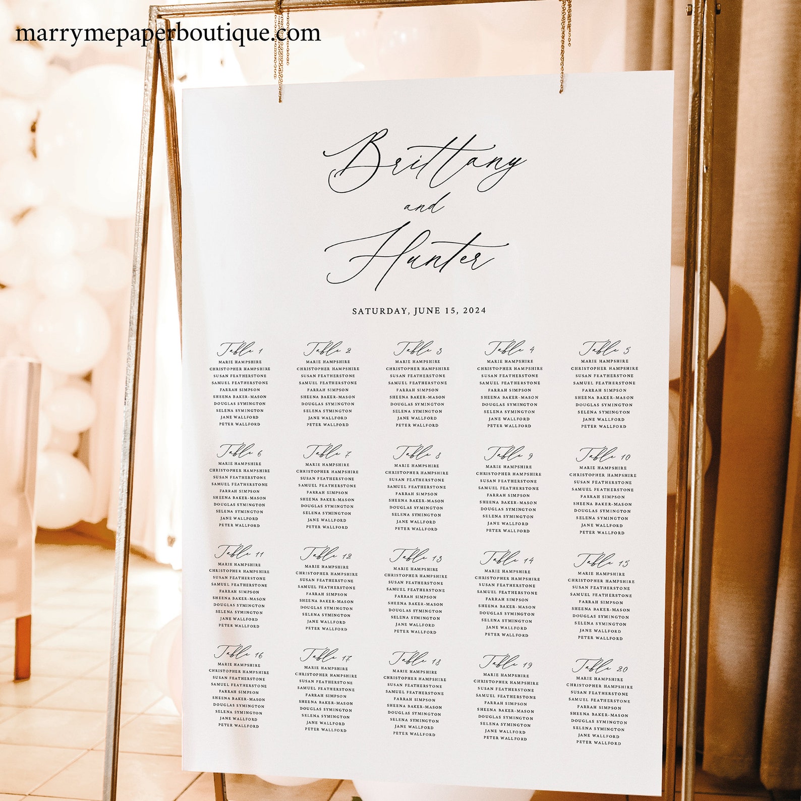Seating Chart Template Stylish Script Demo Available - Etsy
