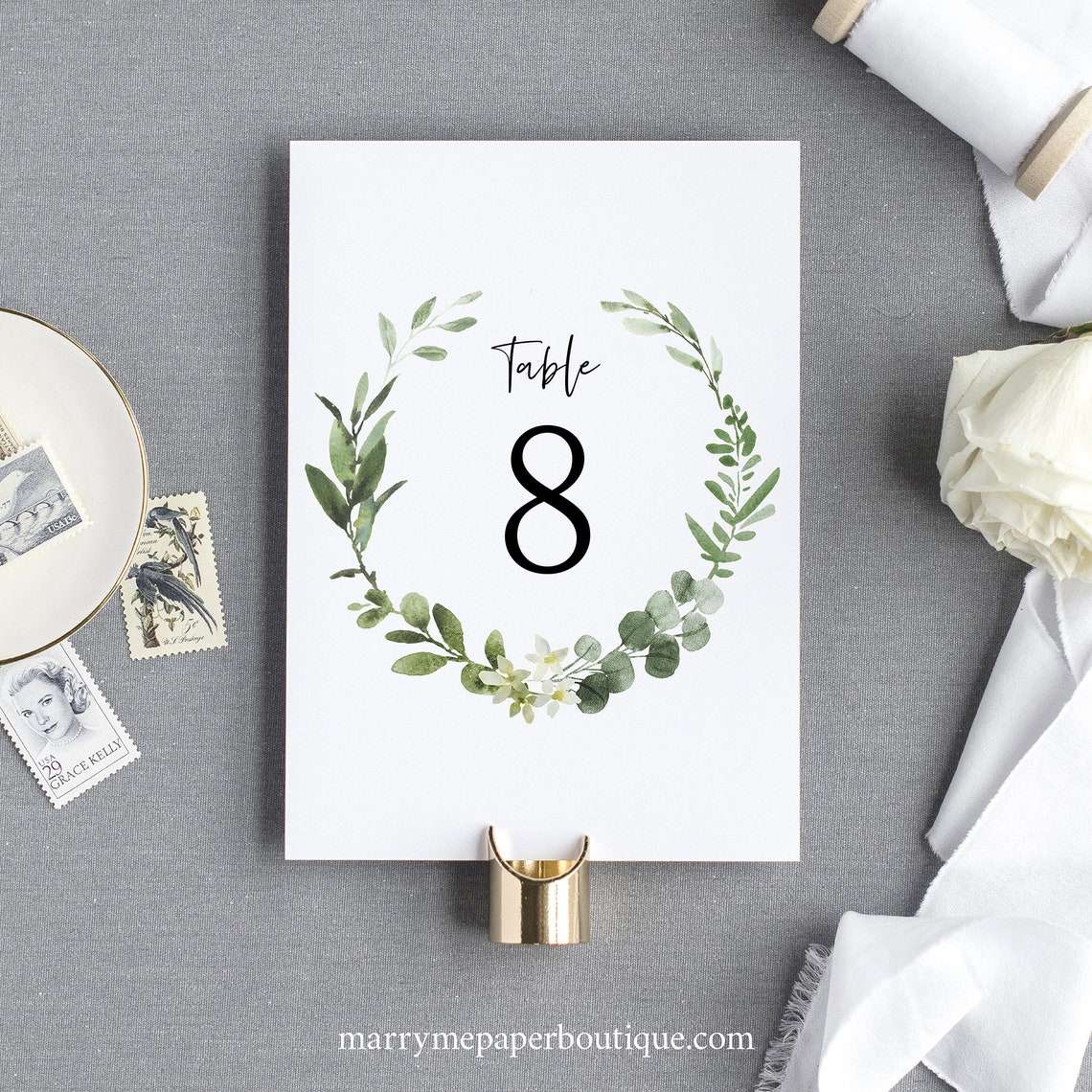 Table Number Sign Template Elegant Greenery Templett Instant | Etsy