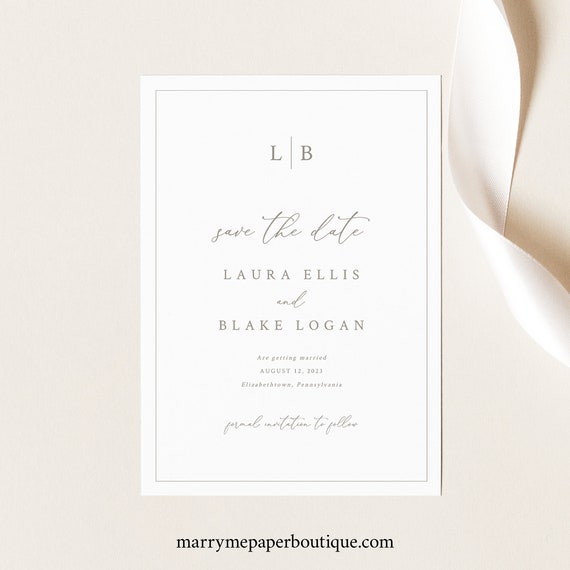 Save the Date Template Monogram & Border Elegant Save Our - Etsy