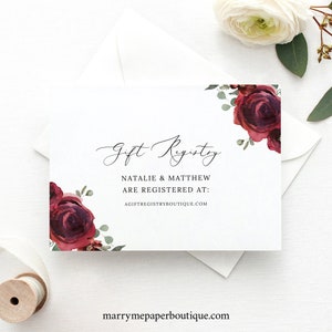 Wedding Registry Card Template Elegant Burgundy Floral Gift - Etsy