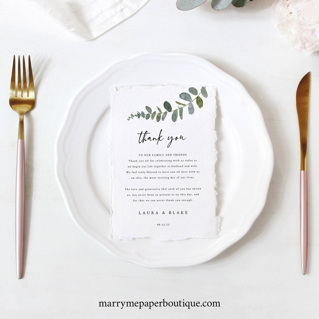 Eucalyptus Thank You Letter Template, Greenery Wedding, Printable Thank ...