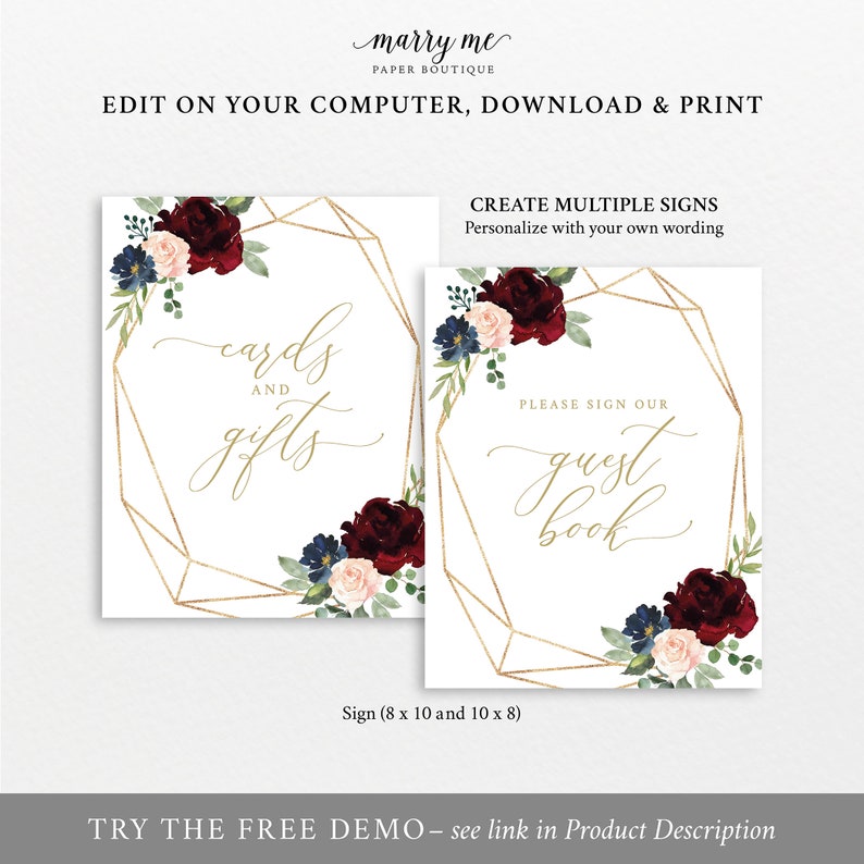 Create MULTIPLE Signs Template Burgundy Geometric Printable | Etsy