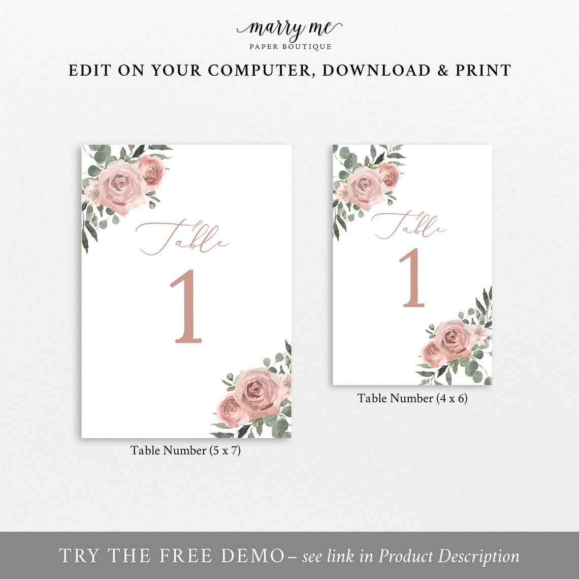 Table Number Template Dusky Pink Floral Editable Wedding - Etsy