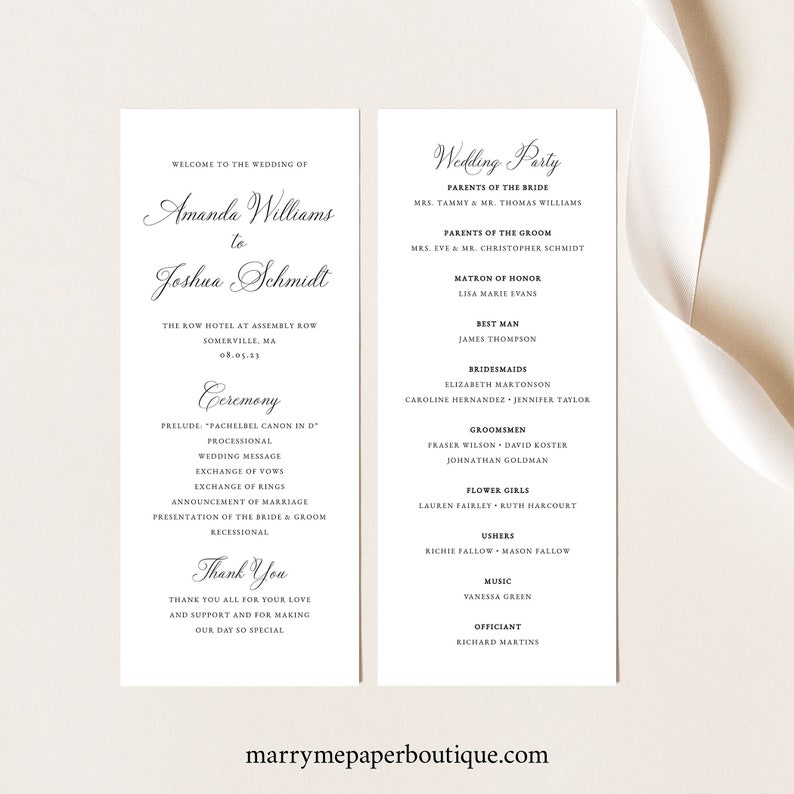 Elegant Wedding Program Template Editable Program Printable - Etsy