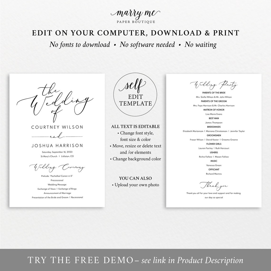 Wedding Program Template Elegant Script Wedding Ceremony | Etsy