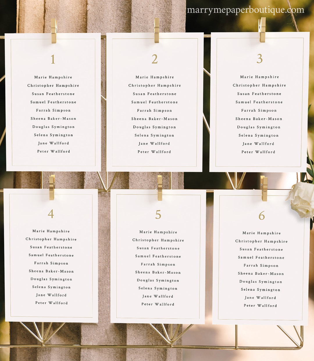 Seating Plan Cards Template, Minimalist Wedding Monogram, Gold, 4x6 ...