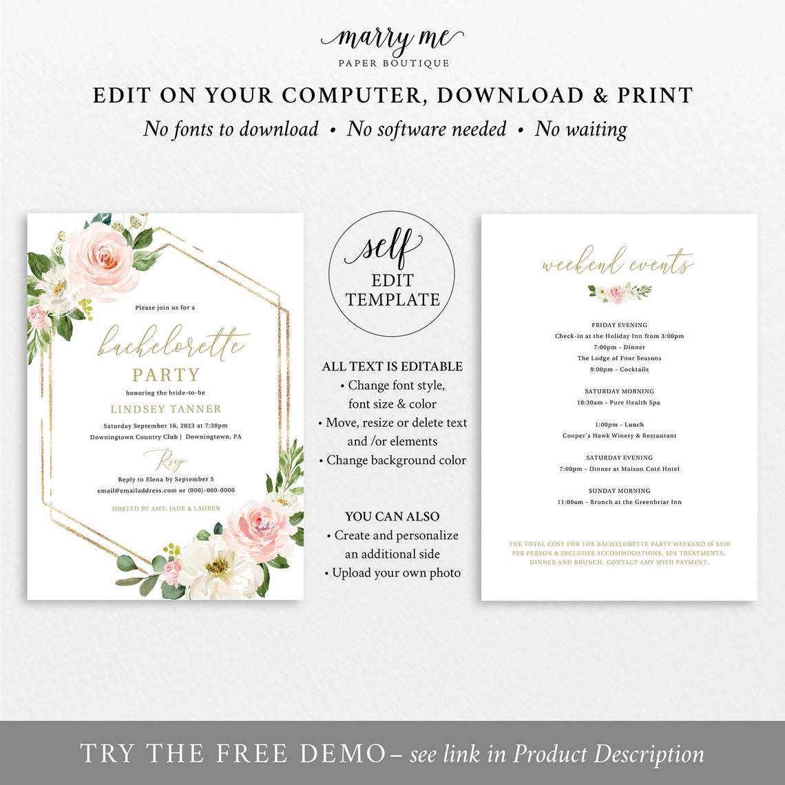 Bachelorette Party Invitation Template Editable Instant - Etsy