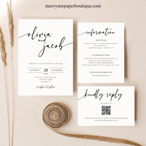 QR Code Wedding Invitation Template Modern Wedding Invitation - Etsy