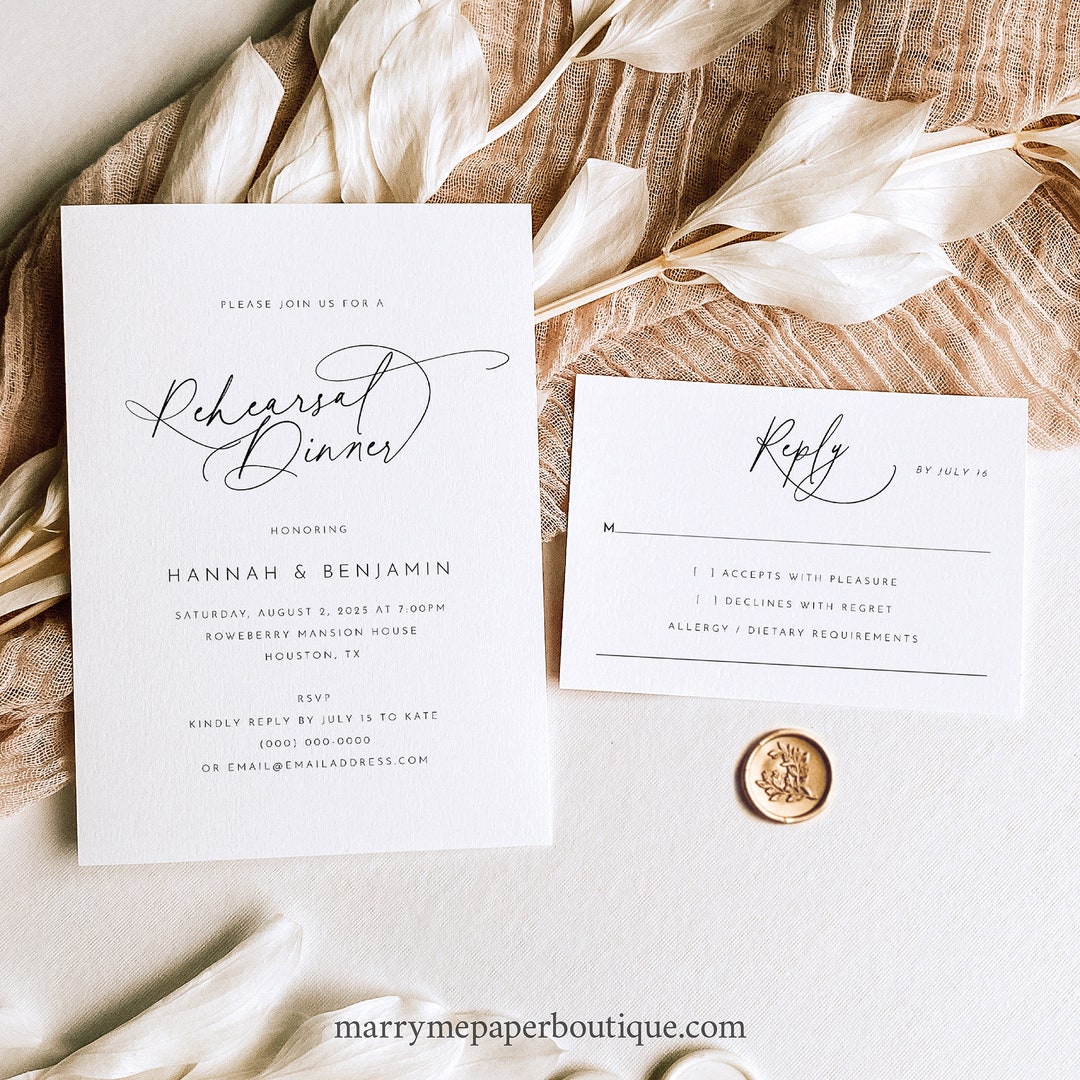 Rehearsal Dinner Invitation & RSVP Template, Pretty Calligraphy ...
